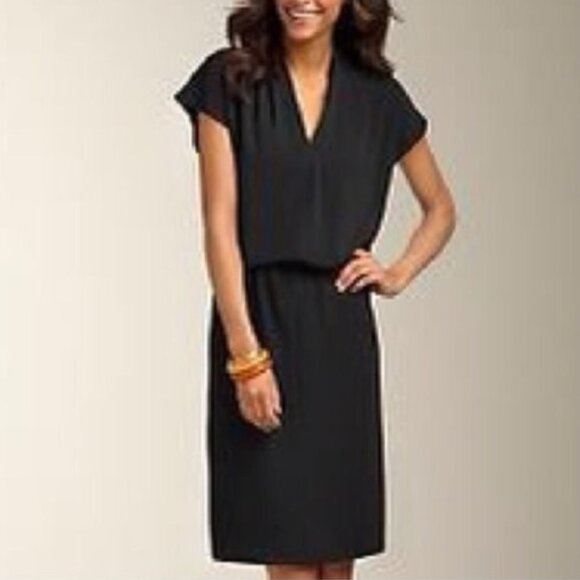 Talbots | Dresses | Talbots Black Vneck Blouson Dresssize M | Poshmark